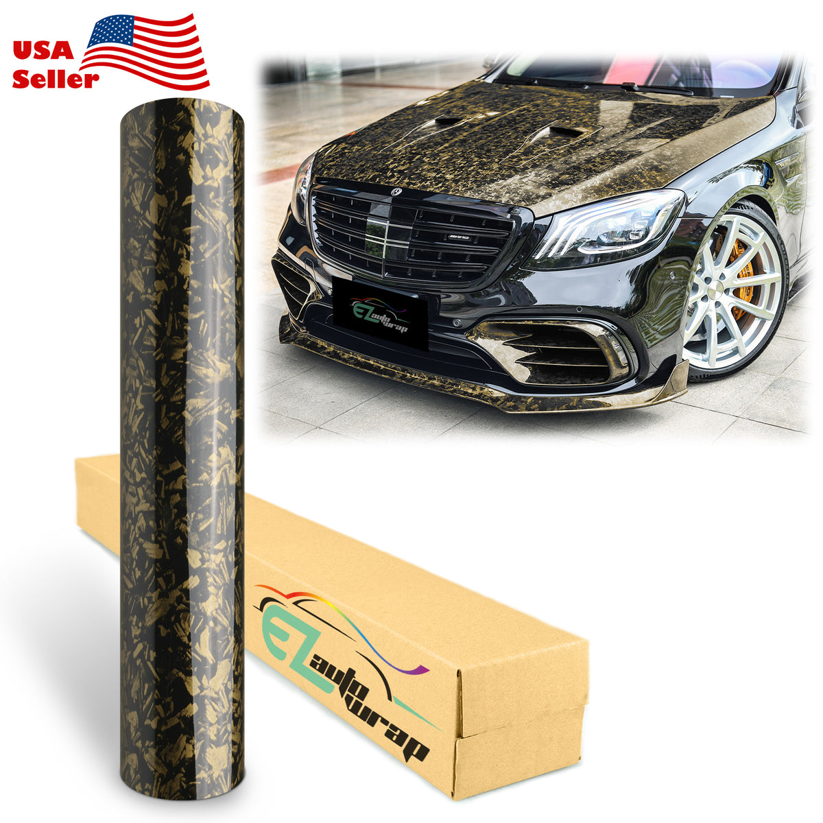 Forged Gloss Black Gold Carbon Fiber Textured Vinyl Wrap – EzAuto Wrap