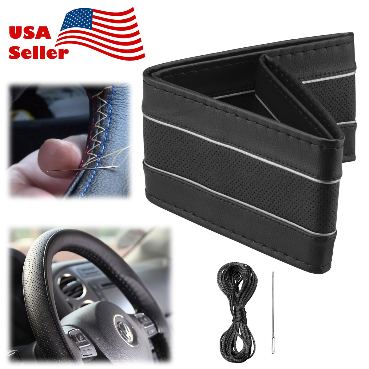Steering Wheel Cover With Needles Thread 2 Lines Perforated Dot PVC Le ...