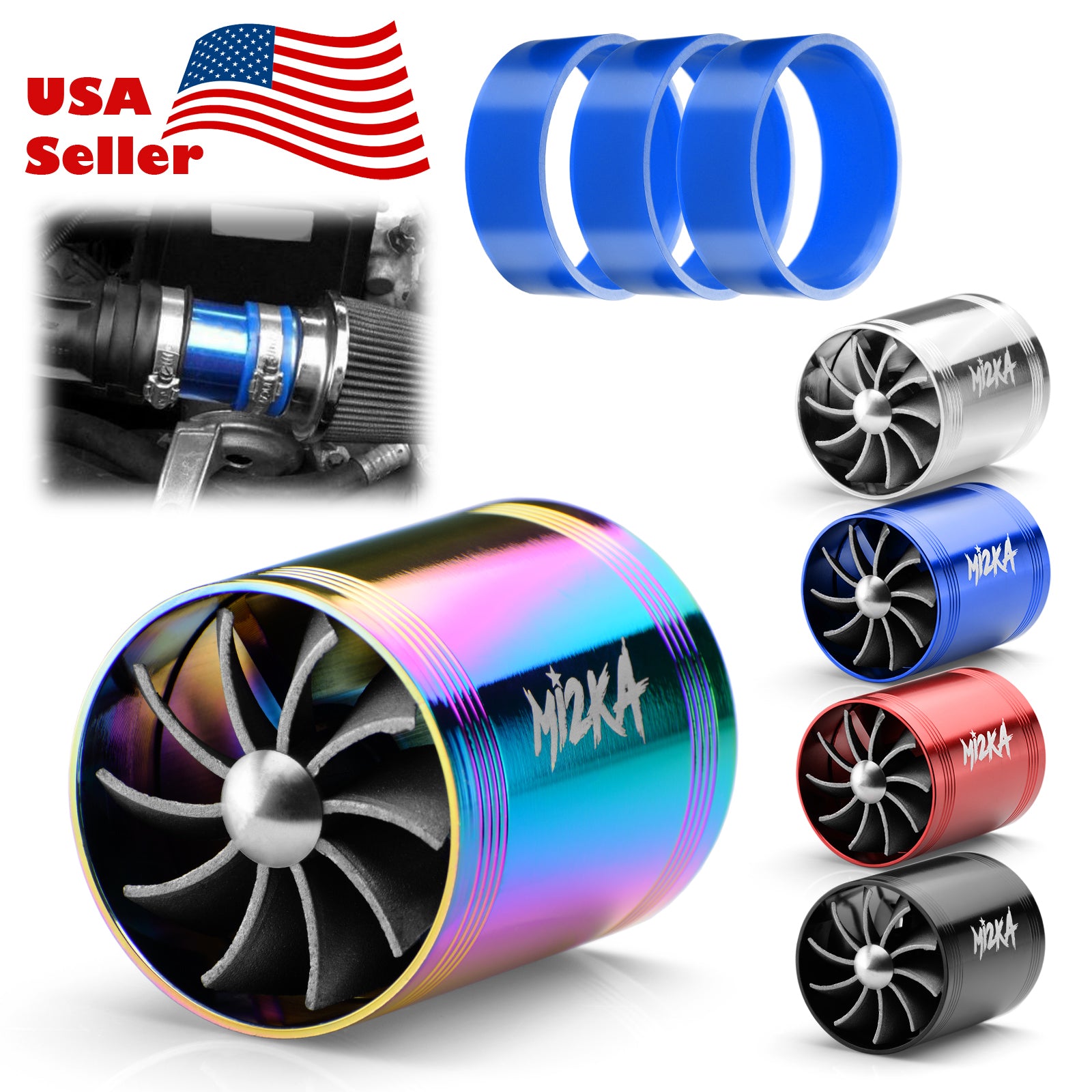 Turbine Air Intake Double Turbo Fan System 2.5"-3.0" (Black / Blue / N ...