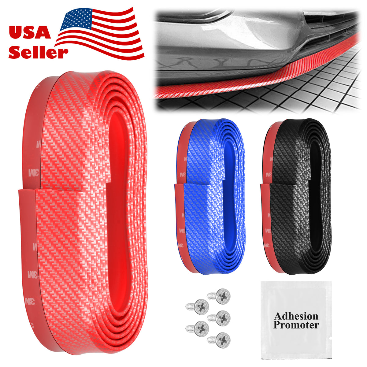 Front Bumper Rubber Lip Carbon Fiber Textured (Black / Blue / Red ...