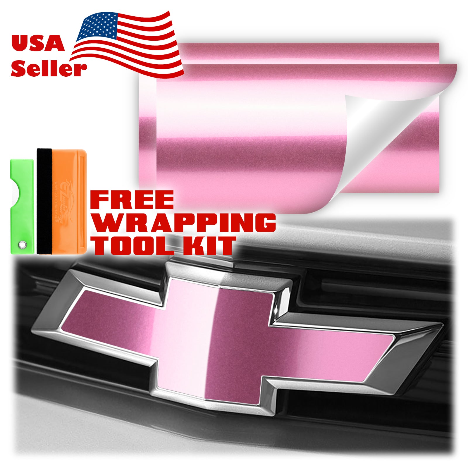 Pink Chevy Logo CRYSTALLIZED Chevy Bowtie Emblem 11"x3.5"